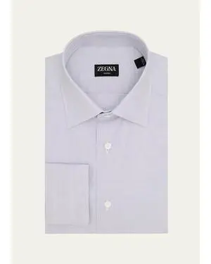 Zegna Micro-check Trofeo Cotton Dress Shirt - Dark Blue