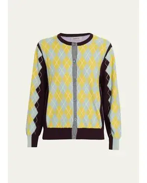 ZANKOV William Wool Argyle Colorblock Cardigan - Lemon Multi