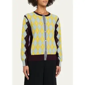 ZANKOV William Wool Argyle Colorblock Cardigan