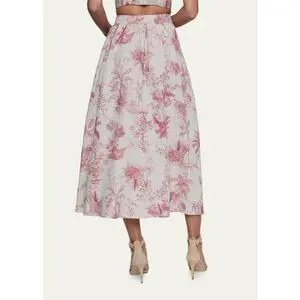 L'Agence Seina Pleated Etoile-print Linen Midi Skirt