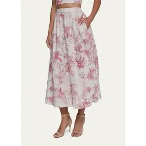 L'Agence Seina Pleated Etoile-print Linen Midi Skirt