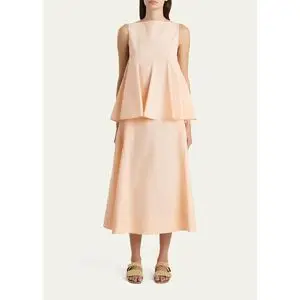 Khaite Artin Paneled Cotton Midi Skirt - Light Peach
