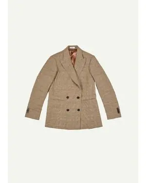 Boglioli Linen Prince Of Wales Double-breasted Sport Coat - Beige