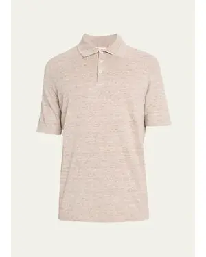 Brunello Cucinelli Linen And Cotton Heathered Polo Shirt - Cher