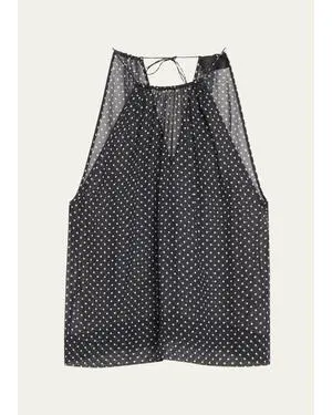 NILI LOTAN Nikki Silk Polka Dot Halter Top - Midnight