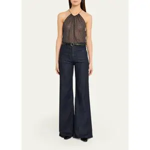 NILI LOTAN Nikki Silk Polka Dot Halter Top - Midnight
