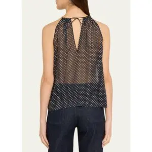 NILI LOTAN Nikki Silk Polka Dot Halter Top - Midnight