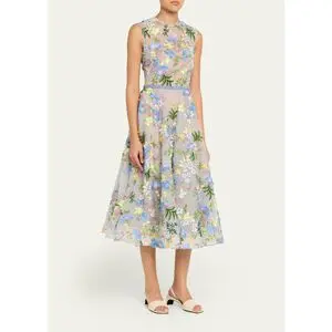 BRONX BANCO Saba Beaded Floral Applique Midi Dress