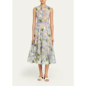BRONX BANCO Saba Beaded Floral Applique Midi Dress
