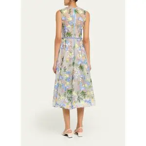BRONX BANCO Saba Beaded Floral Applique Midi Dress