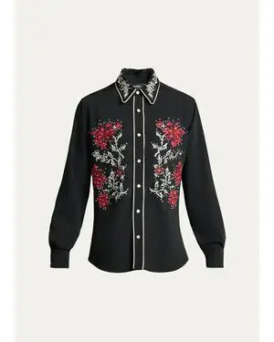 Amiri Flow Crystal-embellished Floral Dress Shirt