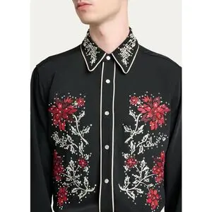Amiri Flow Crystal-embellished Floral Dress Shirt