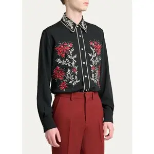 Amiri Flow Crystal-embellished Floral Dress Shirt
