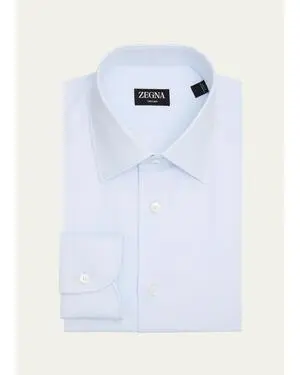 Zegna Trecapi Cotton Melange Dress Shirt - Light Blue