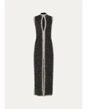 Costarellos Belina Sleeveless Crystal Embroidered Column Gown