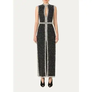 Costarellos Belina Sleeveless Crystal Embroidered Column Gown