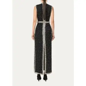 Costarellos Belina Sleeveless Crystal Embroidered Column Gown