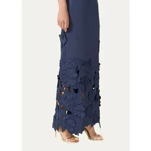 Costarellos Norelle Satin Off-the-shoulder Floral-cut Column Gown