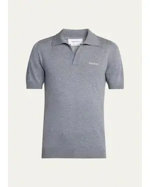 Alexander McQueen Wool Knit Johnny Collar Short-sleeve Polo Sweater - Grey/ivory
