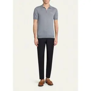 Alexander McQueen Wool Knit Johnny Collar Short-sleeve Polo Sweater