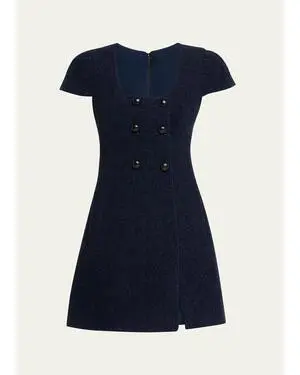 SELF-PORTRAIT Textured Boucle Mini Dress - Navy