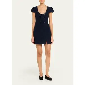 SELF-PORTRAIT Textured Boucle Mini Dress - Navy
