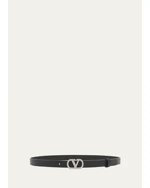 Valentino Garavani Crystal Vlogo Leather Belt, 20mm
