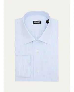 Zegna Pure Cotton Grid Check Dress Shirt - Light Blue