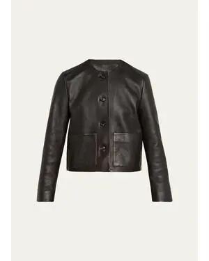 NILI LOTAN Ophelie Leather Collarless Jacket - Distressed