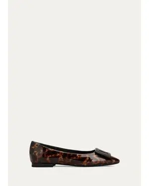 ROGER VIVIER Gommettine Turtle Printed Leather Ballerina Flats
