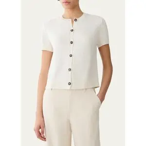 Lafayette 148 New York Crewneck Cotton-silk Cardigan