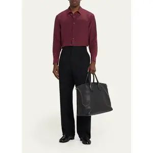 Saint Laurent Grained Leather Bowling Tote Bag