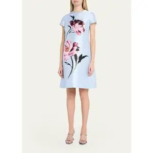 Rickie Freeman For Teri Jon Floral-print Faille Dress