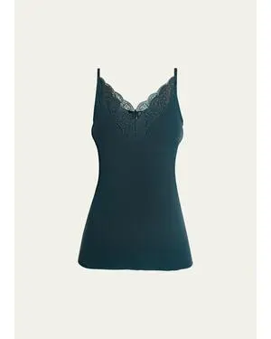 Saint Laurent Ribbed Silk Laced Cami Tank Top