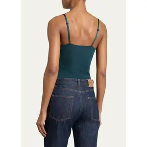 Saint Laurent Ribbed Silk Laced Cami Tank Top