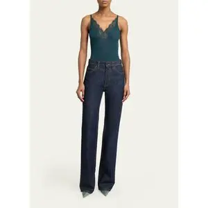Saint Laurent Ribbed Silk Laced Cami Tank Top
