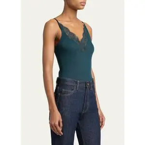 Saint Laurent Ribbed Silk Laced Cami Tank Top