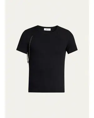 Alexander McQueen Beaded Harness Micro-rib Cotton Crewneck T-shirt - Black