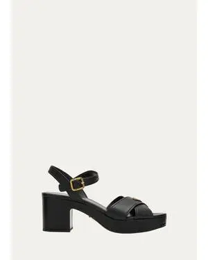 Prada 65mm Triangle Logo Crisscross Leather Platform Sandals - Nero