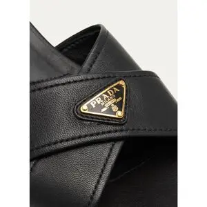 Prada 65mm Triangle Logo Crisscross Leather Platform Sandals - Nero