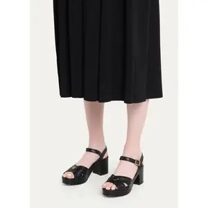Prada 65mm Triangle Logo Crisscross Leather Platform Sandals - Nero