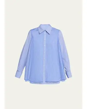 Brandon Maxwell Vaughn Frothy Layered Button-down Shirt - Herringbone