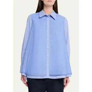 Brandon Maxwell Vaughn Frothy Layered Button-down Shirt