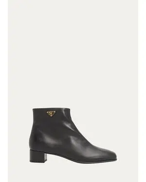 Prada 35mm Triangle Logo Leather Ankle Boots
