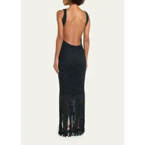 DIOTIMA Gala Embellished Net Fringe Backless Gown