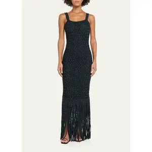DIOTIMA Gala Embellished Net Fringe Backless Gown