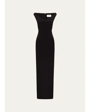 Alex Perry Off-the-shoulder V-neck Satin Crepe Gown - Black