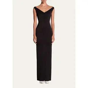 Alex Perry Off-the-shoulder V-neck Satin Crepe Gown