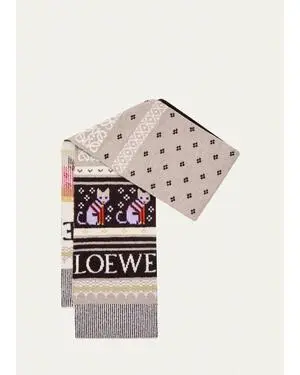 Loewe X Louis Wain Futurist Cat Fair Isle Scarf - Beige Multi