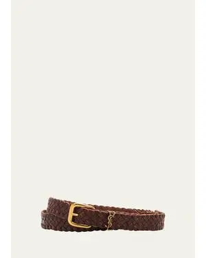 Saint Laurent Braided Leather Roller-buckle Belt - Brown